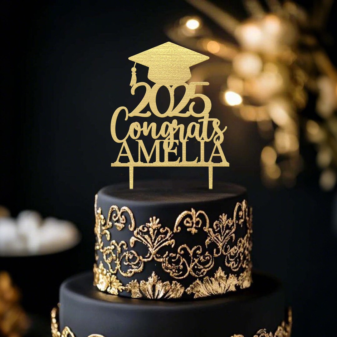 2025 Gold Graduation Cake Topper Custom, Graduation Cap Cake Topper ...