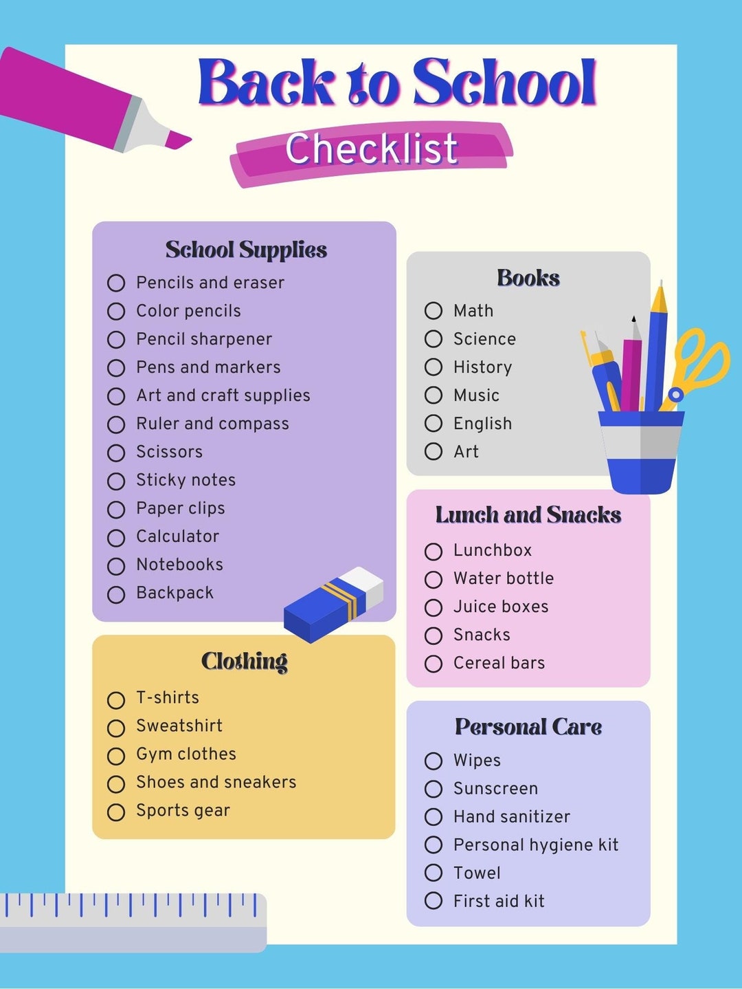 Ready for School Routine Chart for Kids, Back to School Checklist ...