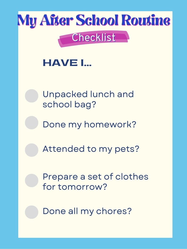 Ready for School Routine Chart for Kids, Back to School Checklist ...