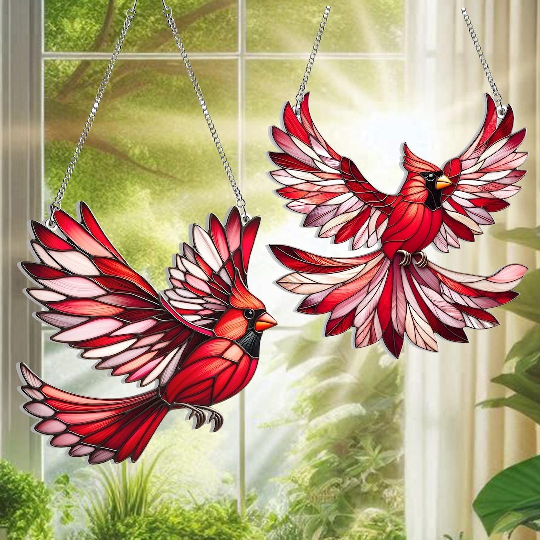 Red Cardinal Suncatcher, Cardinal Acrylic Window Hanging, Cardinal ...