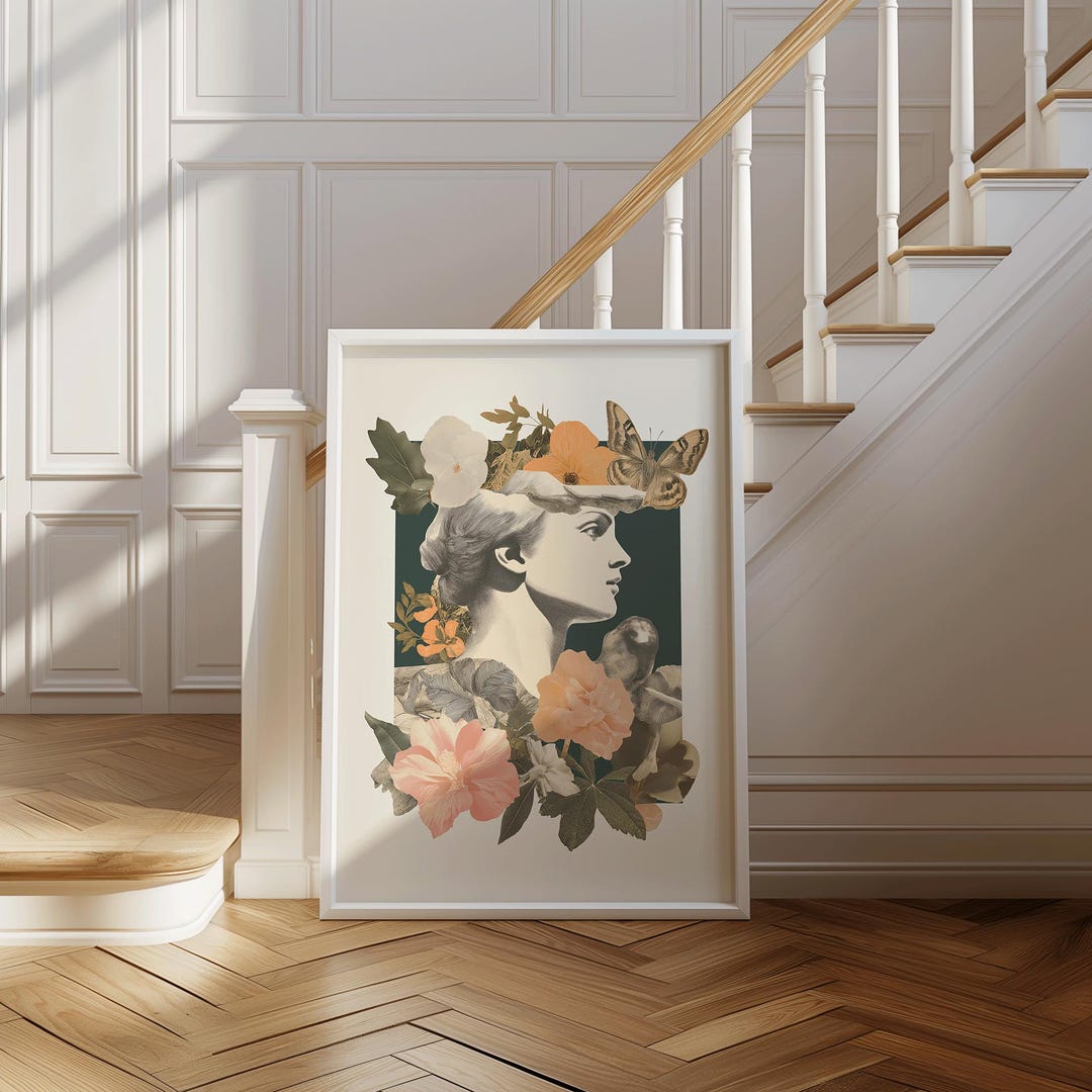 Botanical Woman Bust Art Print: Surreal Floral Collage (digital ...