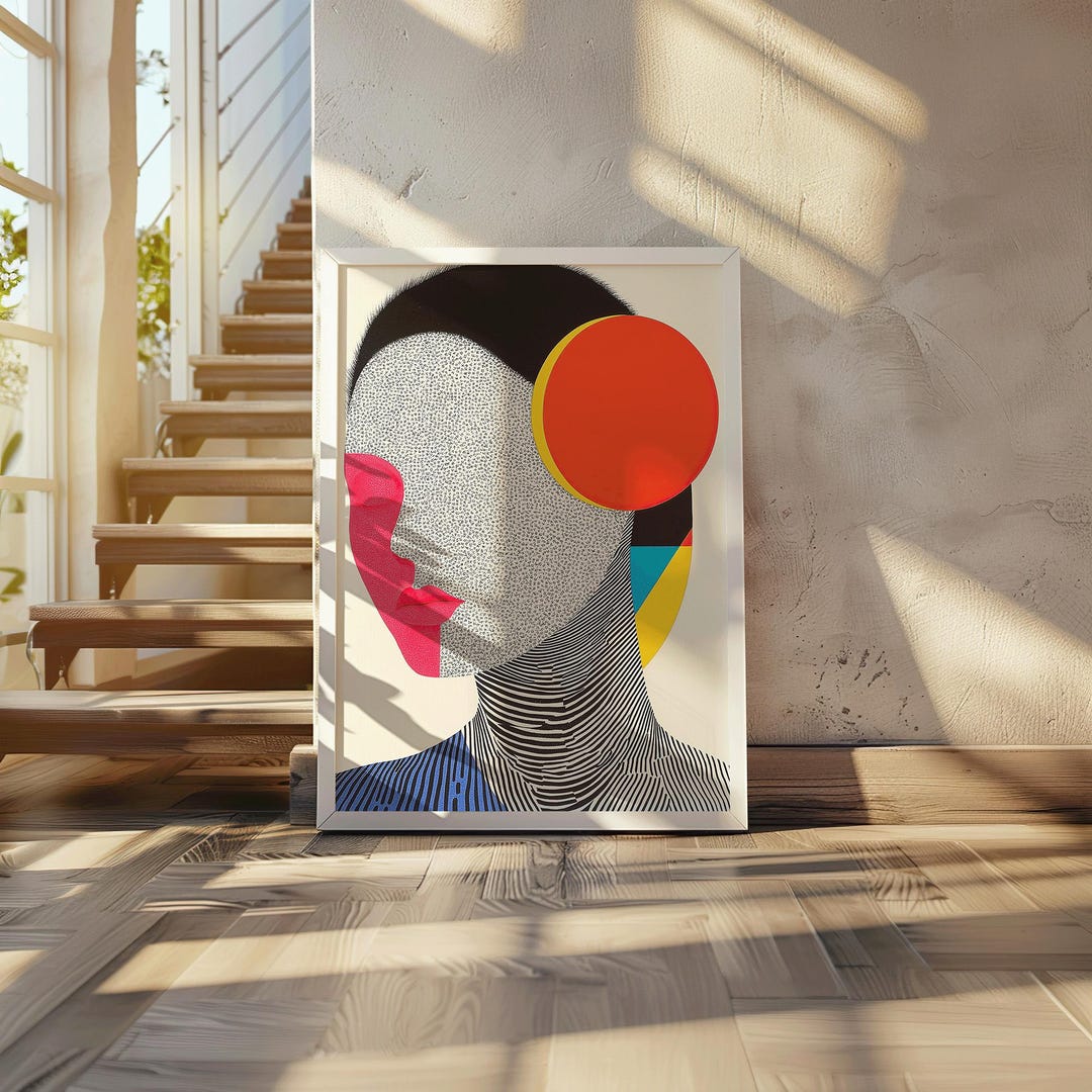 Surreal Geometric Face Art Print: Abstract Female Portrait (digital ...