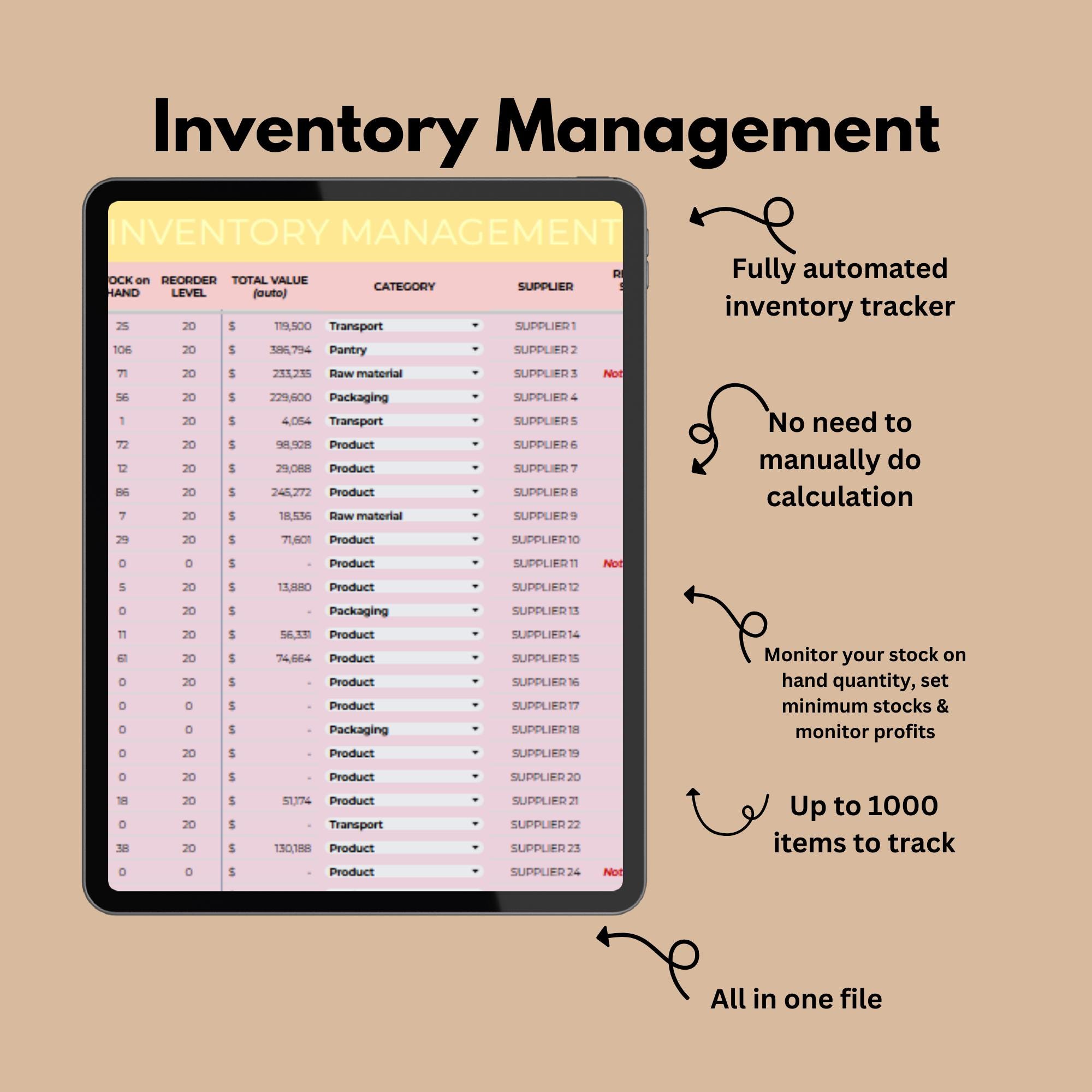 Inventory Tracker, Spreadsheet for Small Business, Inventory Template ...