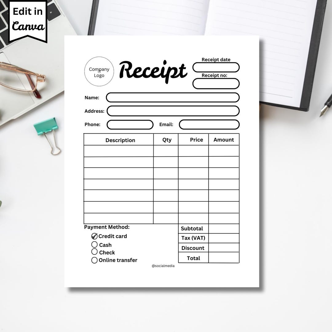 Editable Receipt Template, Order Form Template, Small Business Receipt ...