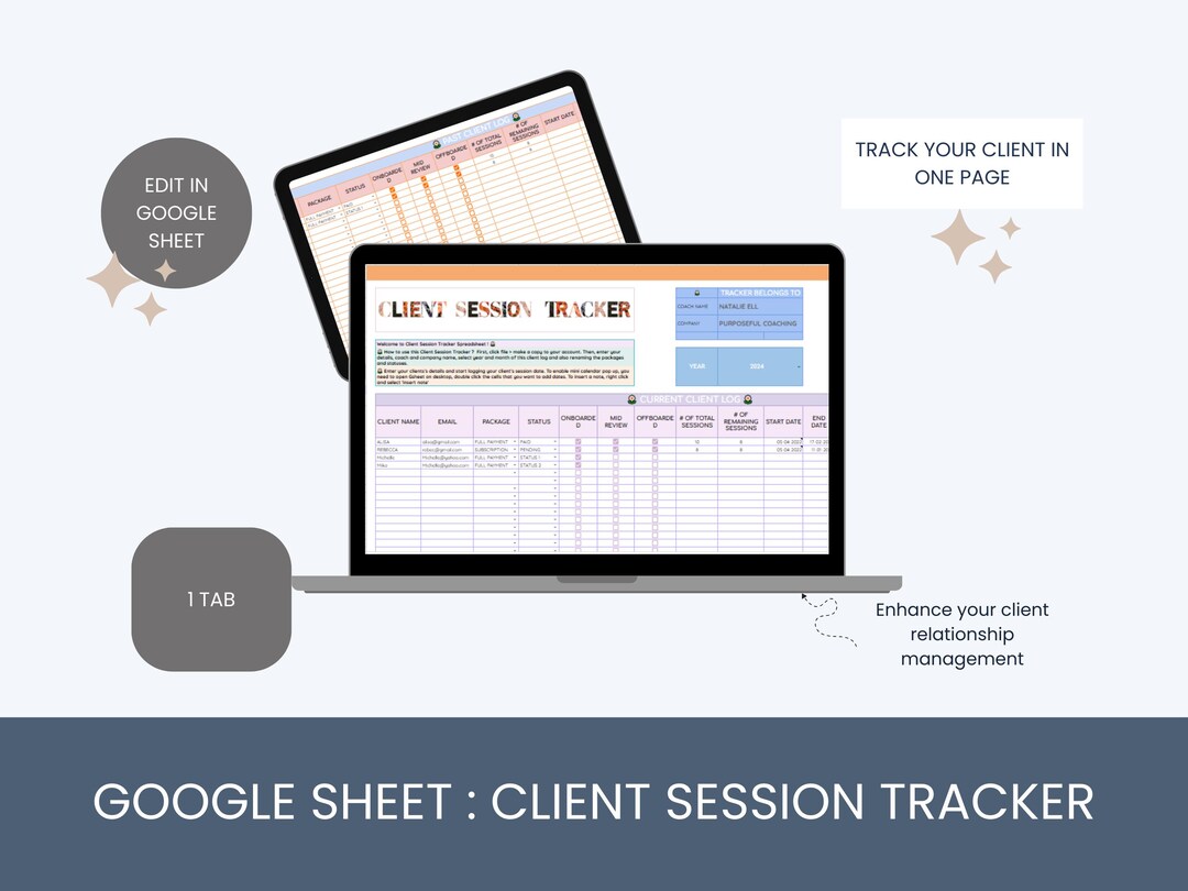 Editable Google Sheet Client Session Tracker | Digital Template for ...