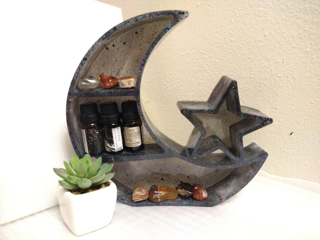 Resin Crescent Moon and Star Shelf Boho Home Decor Gift for Moon Lover ...