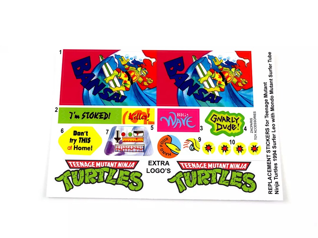 CUSTOM STICKERS for TMNT 1994 Surfer Leo With Mondo Mutant Surfer Tube ...