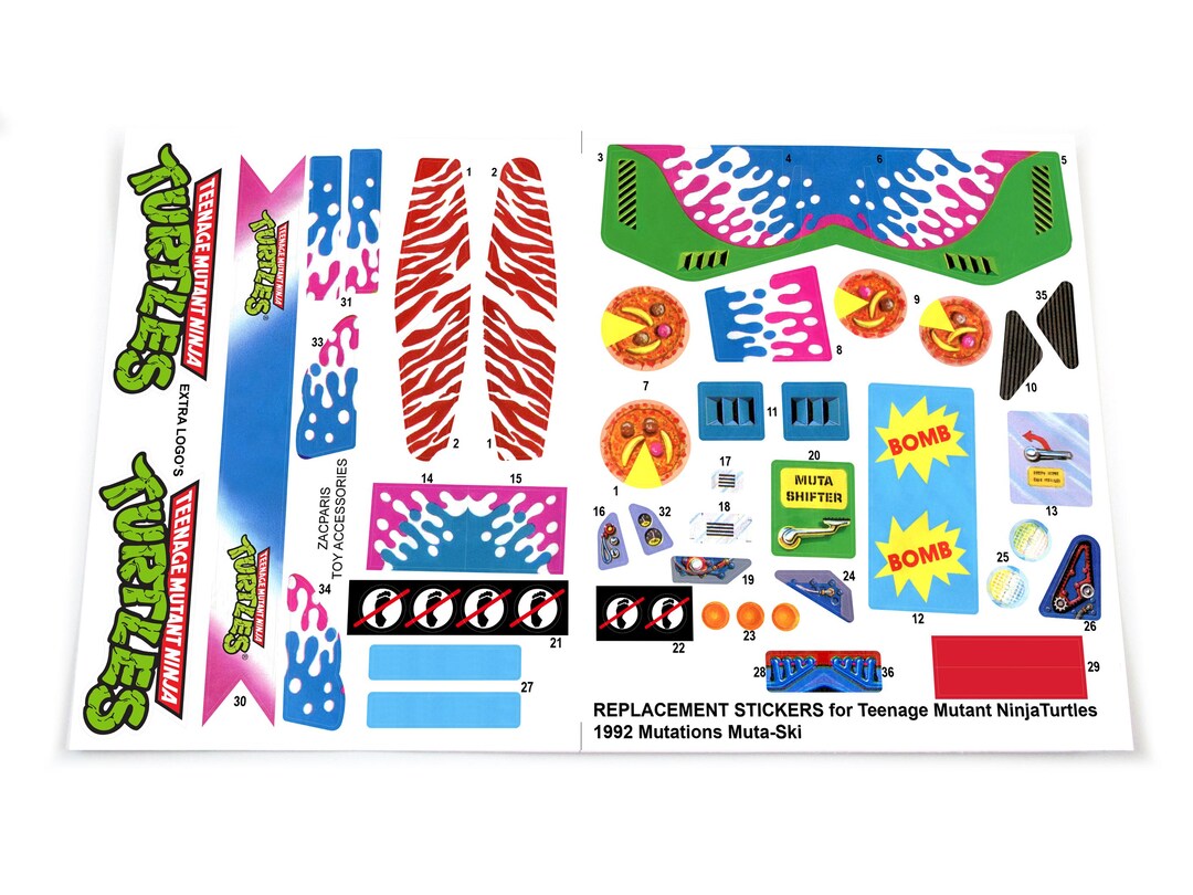 CUSTOM STICKERS for TMNT 1992 Mutations Muta-ski Teenage Mutant Ninja ...