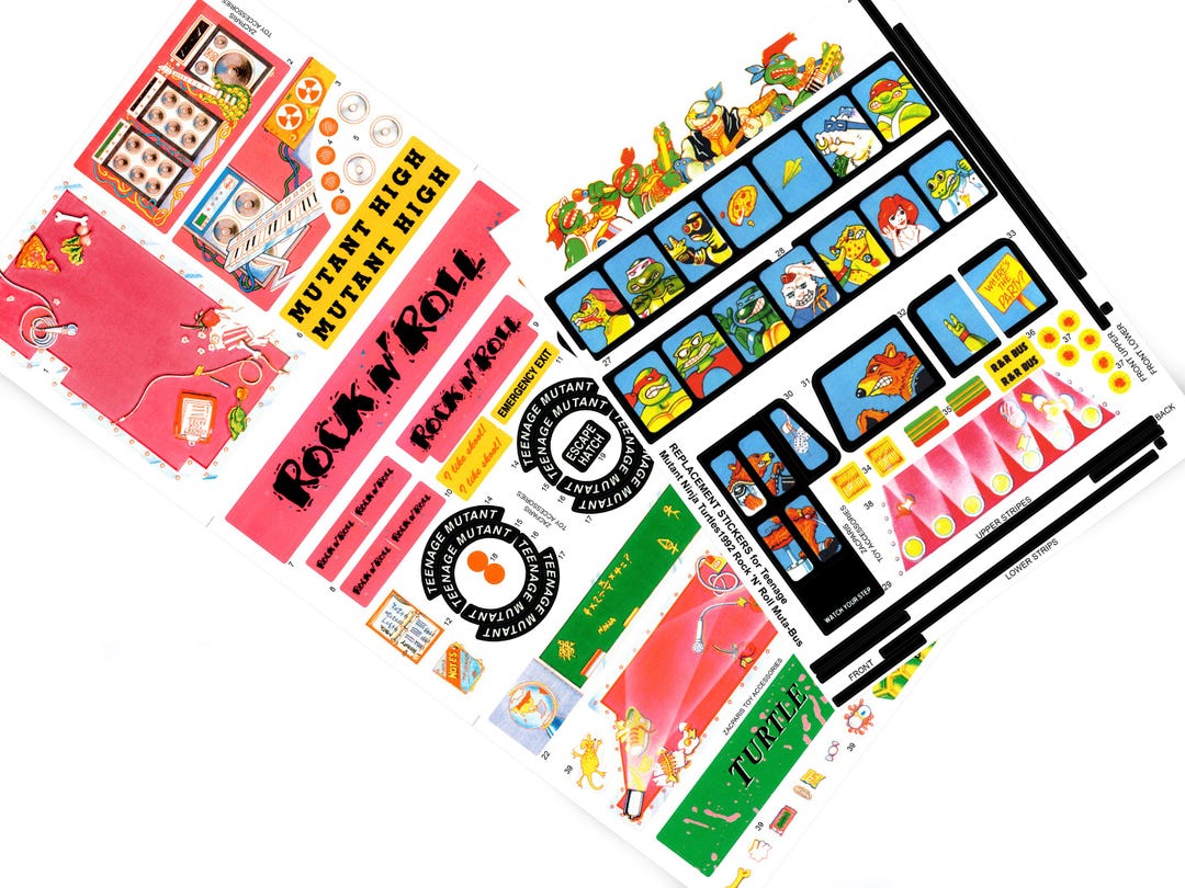 CUSTOM STICKERS for TMNT Rock N Roll Muta-bus 1992 Teenage Mutant Ninja ...