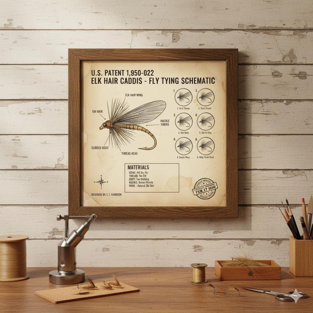 Elk Hair Caddis Fly Tying Blueprint Schematic Art | Vintage Fly Fishing ...
