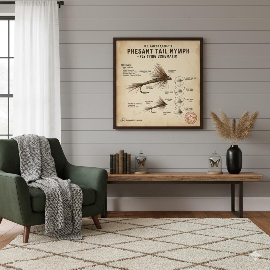 Pheasant Tail Nymph Fly Tying Blueprint Schematic Art | Vintage Fly ...