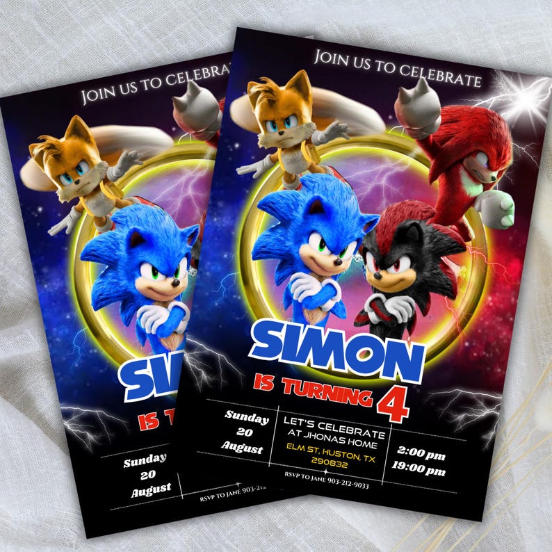 Sonic 3 Birthday Invitation, Super Hedgehog Boys Party Invitation ...