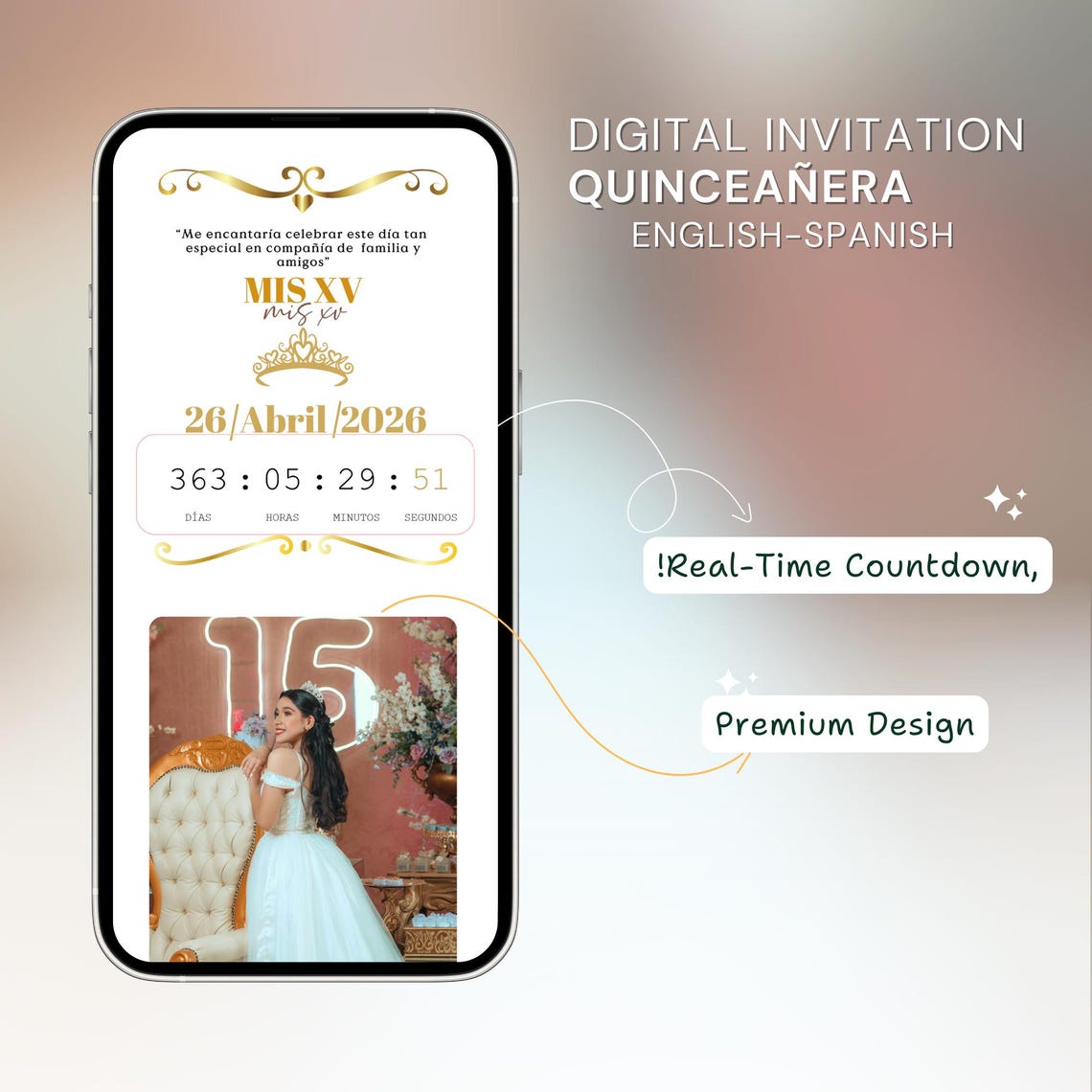 Interactive Quinceañera Web Invitation: RSVP, Music, Countdown - Etsy