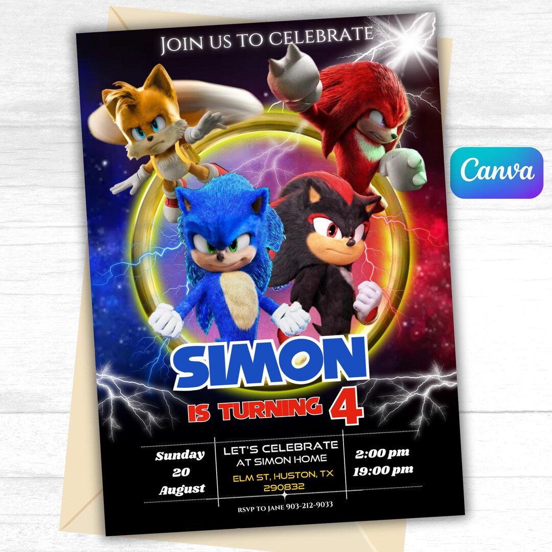Sonic 3 Birthday Invitation, Super Hedgehog Boys Party Invitation ...
