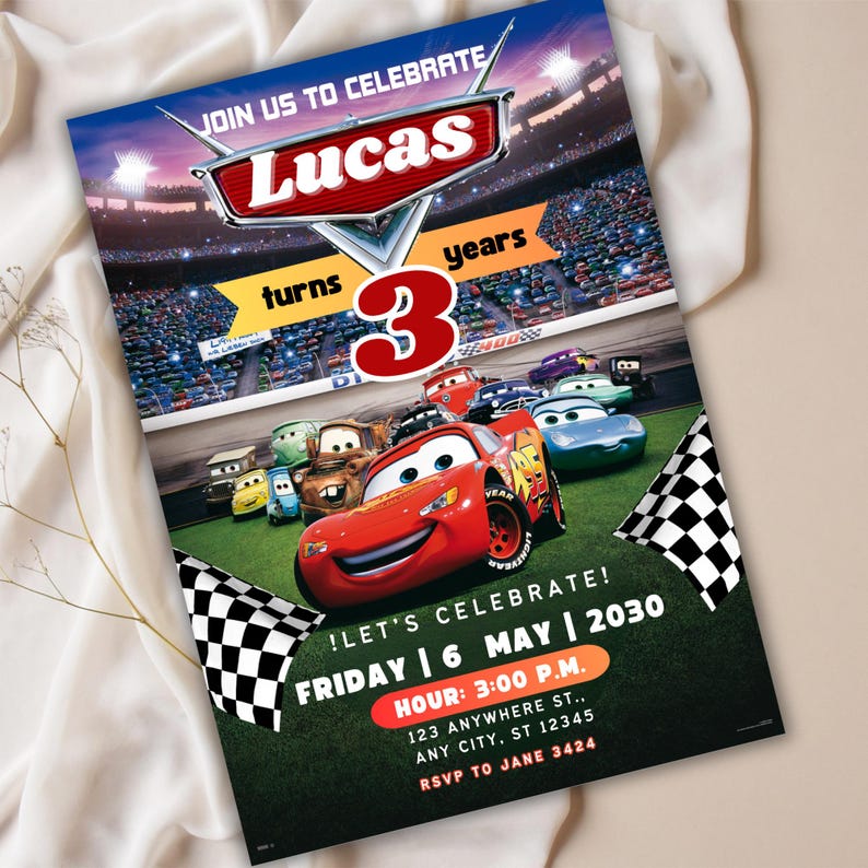 Cars Invitation, Invitación Cars, Cars Cumpleaños Invitación, Plantilla ...