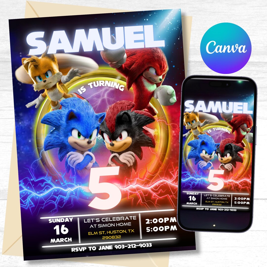 Sonic 3 Birthday Invitation, Super Hedgehog Boys Party Invitation ...