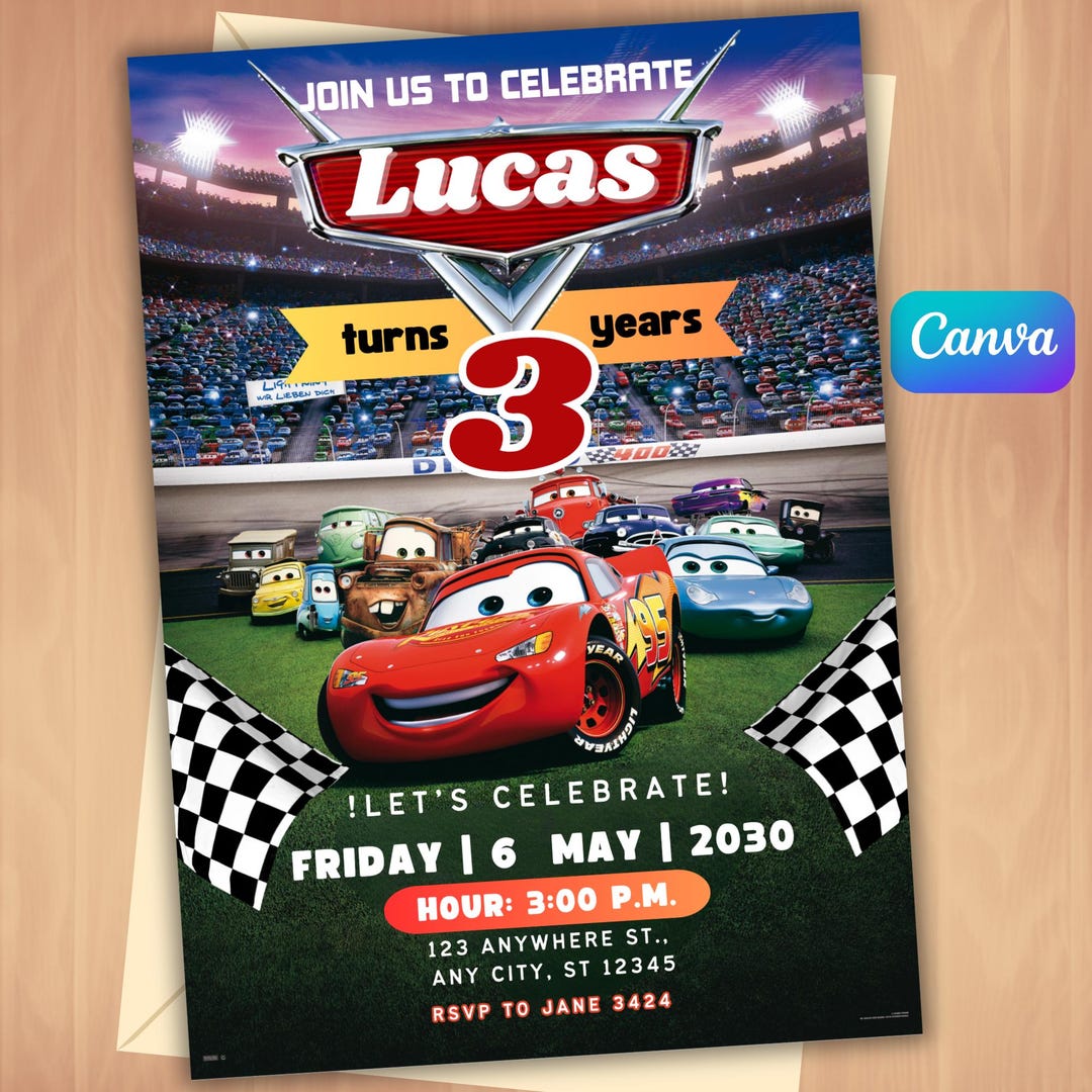 Cars Invitation, Invitación Cars, Cars Cumpleaños Invitación, Plantilla ...