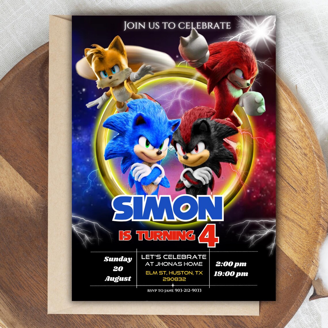 Sonic 3 Birthday Invitation, Super Hedgehog Boys Party Invitation ...