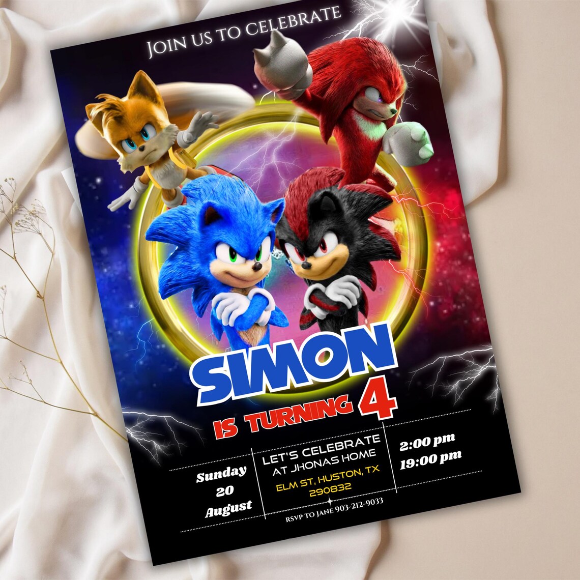 Sonic 3 Birthday Invitation, Super Hedgehog Boys Party Invitation ...