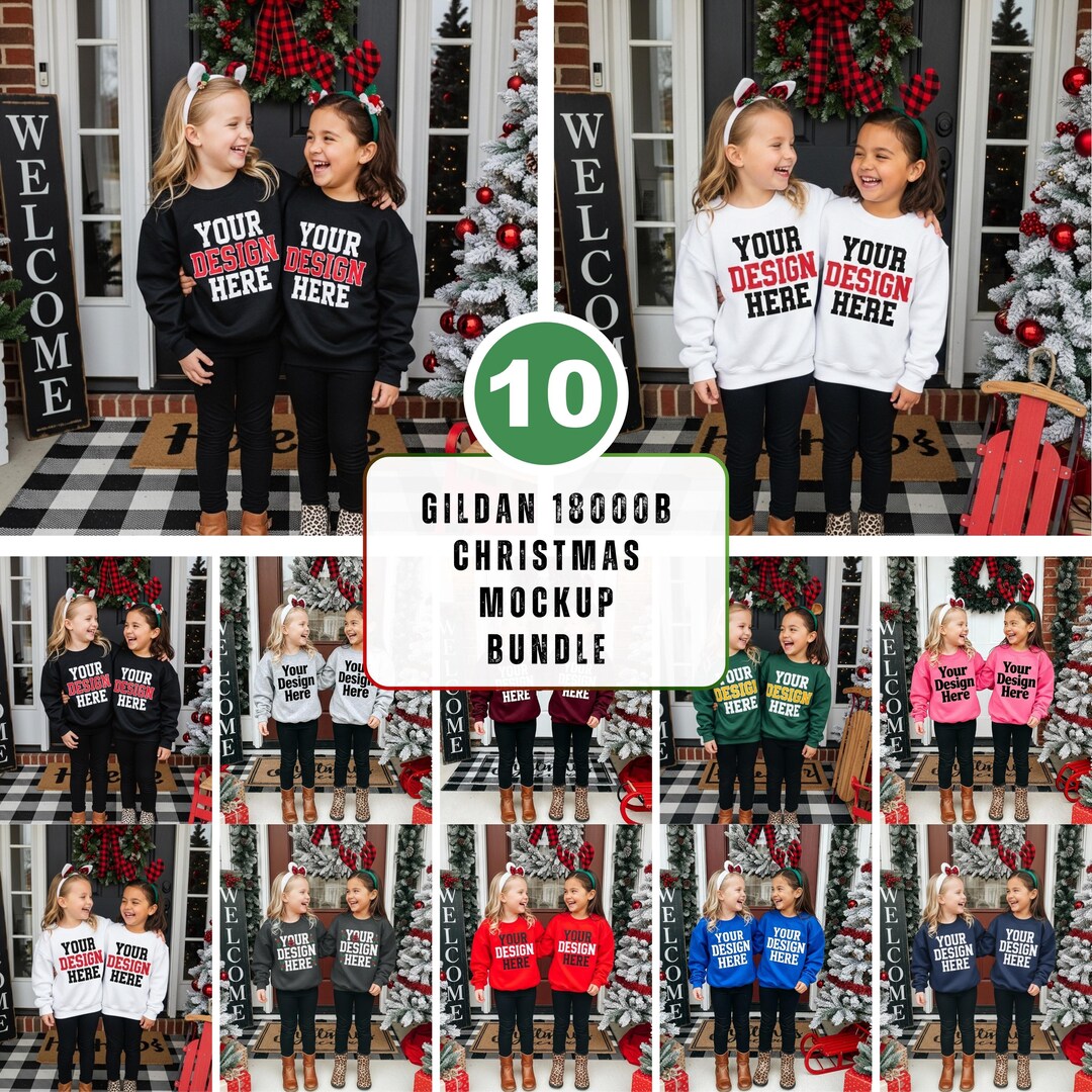 Gildan 18000B Christmas Themed Bundle Mockup Youth Siblings Sweatshirt ...