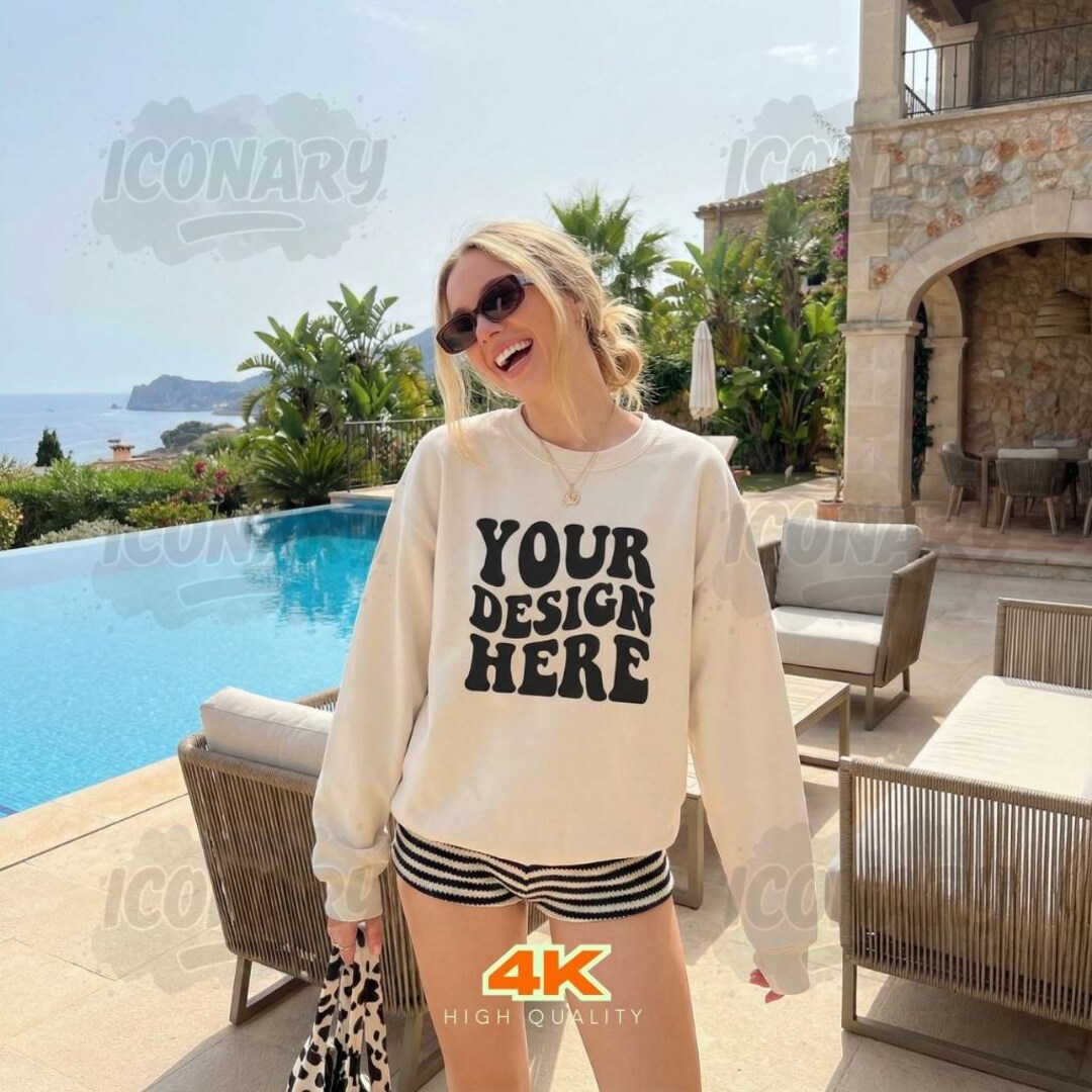 Gildan Sand 18000 Mockup | Beach Mockup Gildan 18000 Sand | 18000 Sand ...