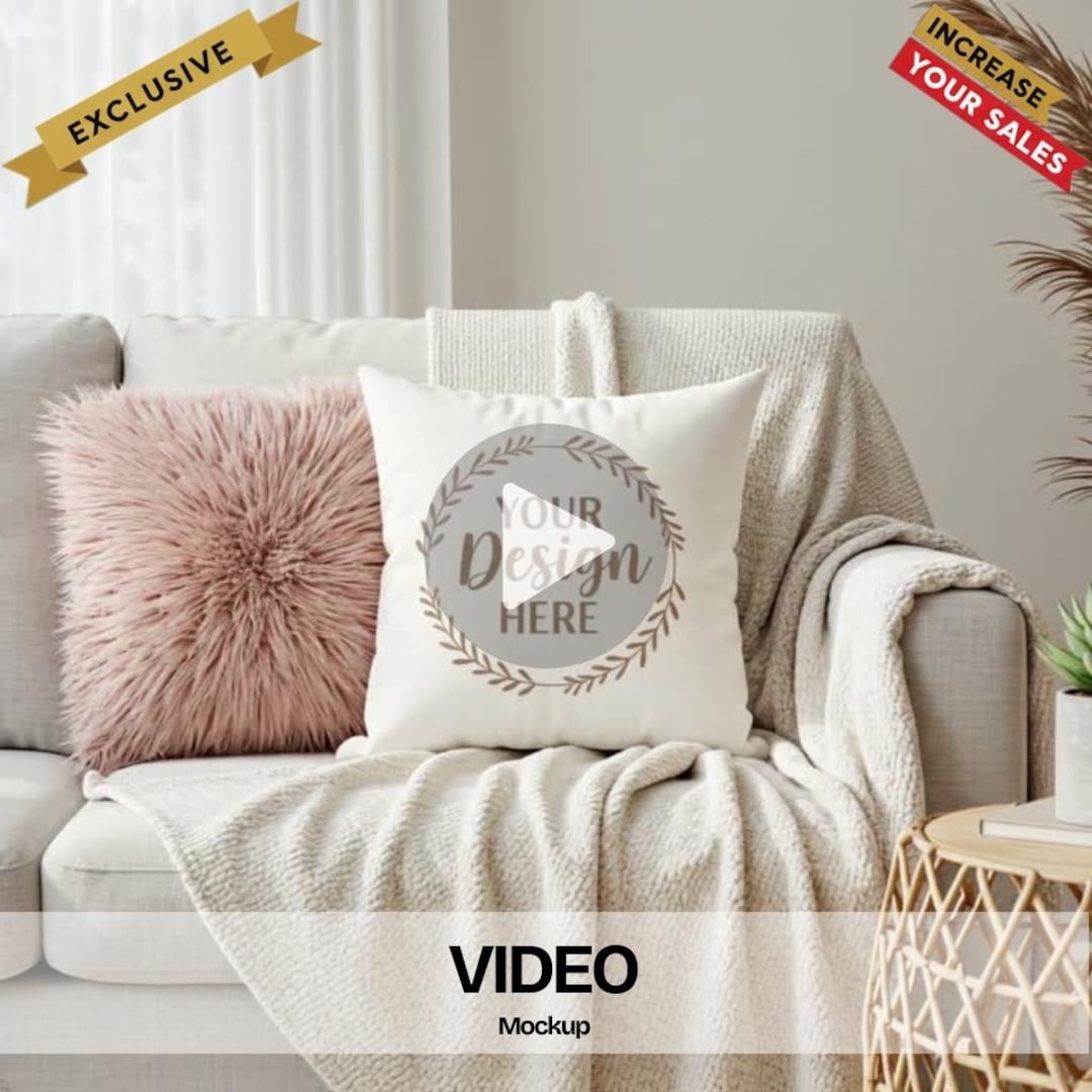 Video Pillow Mockup, Animated Square Pillow Mockup Template, Pillow ...