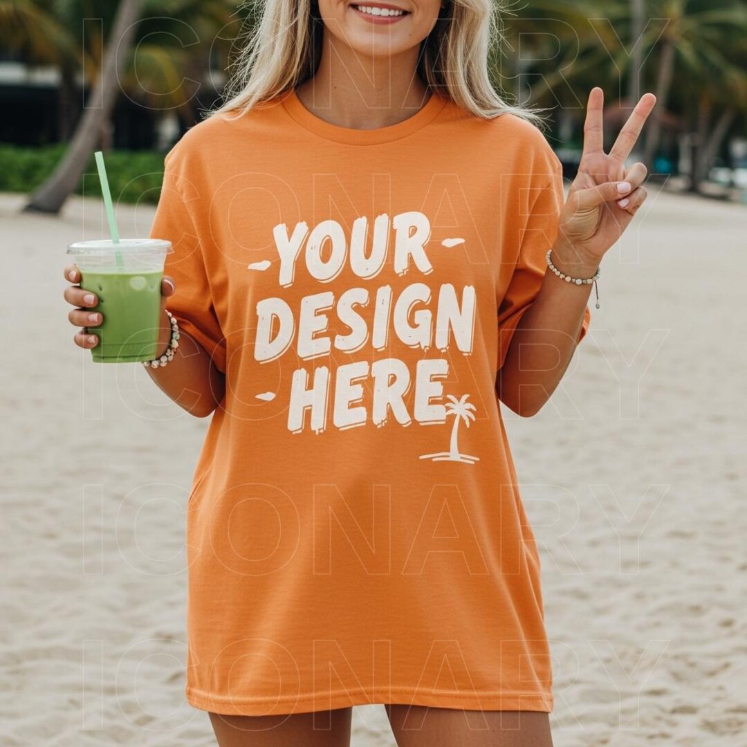 Comfort Colors C1717 Melon Shirt Mockup, Orange C1717 Mock, Comfort ...