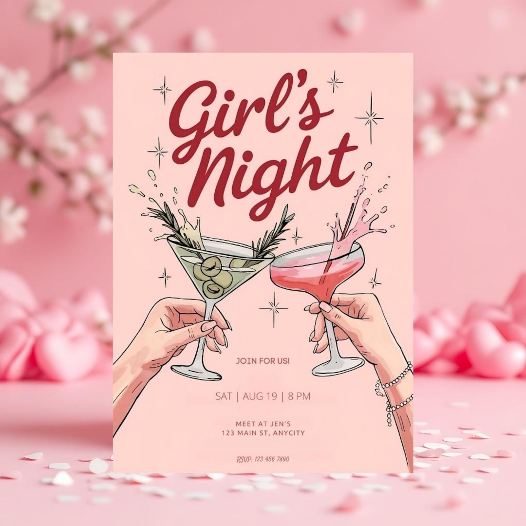 Girls' Night Out Invitation | Editable Canva Template With Hand-drawn ...