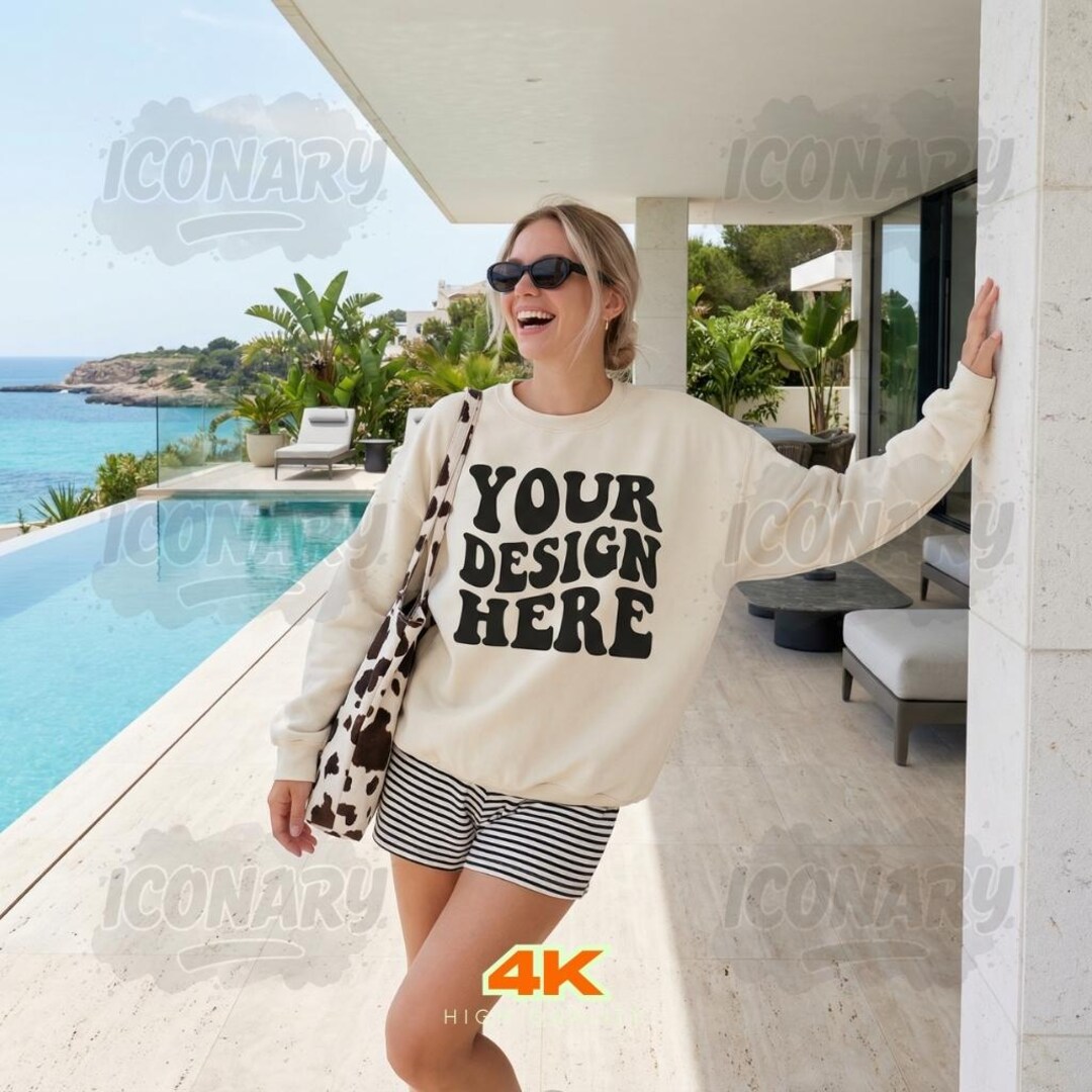 Gildan Sand 18000 Mockup | Beach Mockup Gildan 18000 Sand | 18000 Sand ...