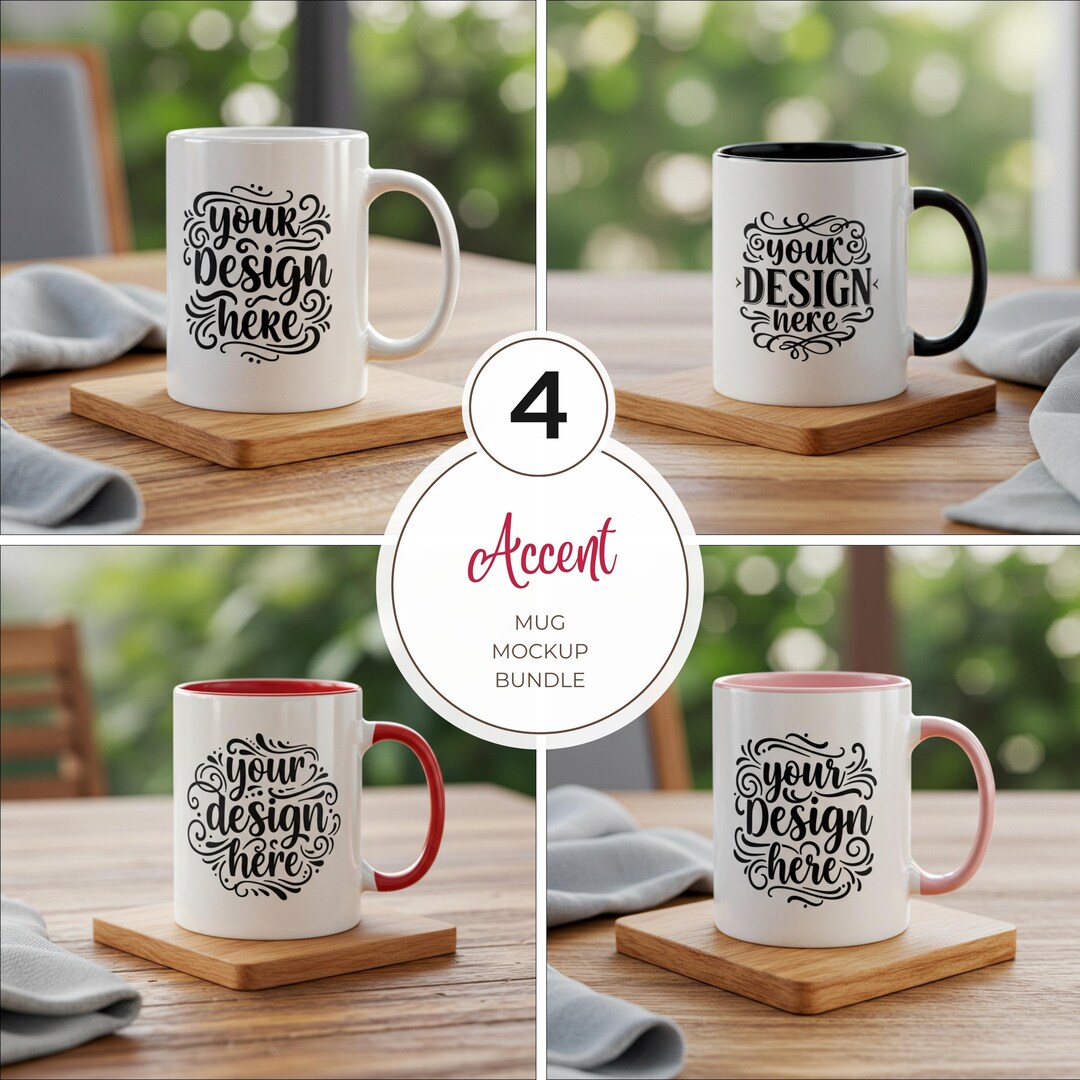4x Accent Coffee Mug Mockup Bundle White Ceramic Colored Inside Mugs ...
