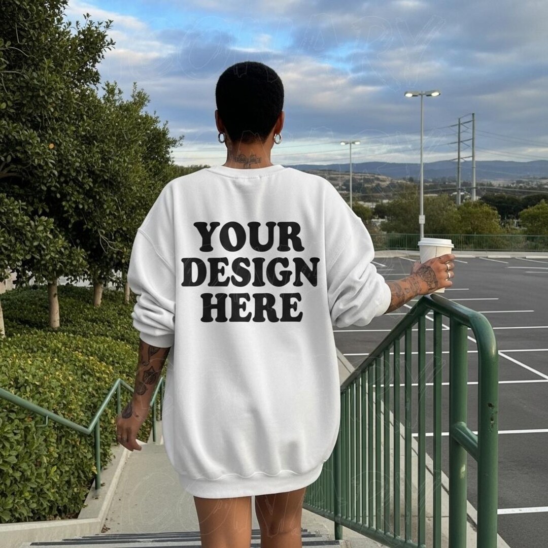 Back Mockup 18000 White, Outdoor Mockup Gildan 18000 White, Outdoor ...