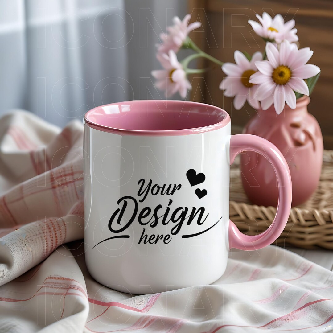 11oz Pink Two-tone Mug Mockup, POD Mug Mockup, Sublimation Mug Mockup ...