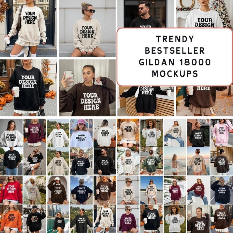 Gildan 18000 Mockup Bundle, 18000 Sweater Bundle, Gildan Model Mockups ...