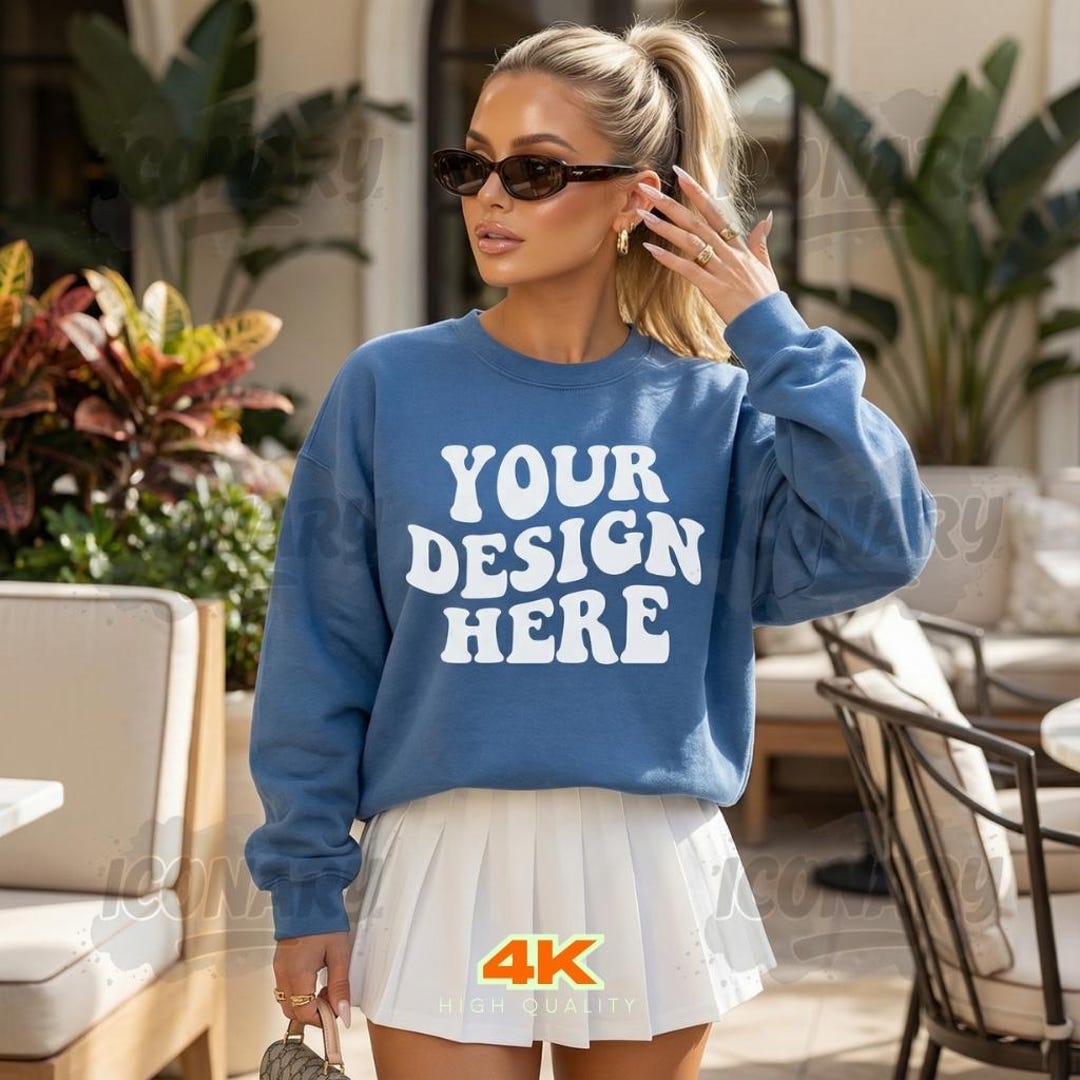 Gildan 18000 Indigo Crewneck Sweatshirt Mockup, Gildan Heavy Blend ...
