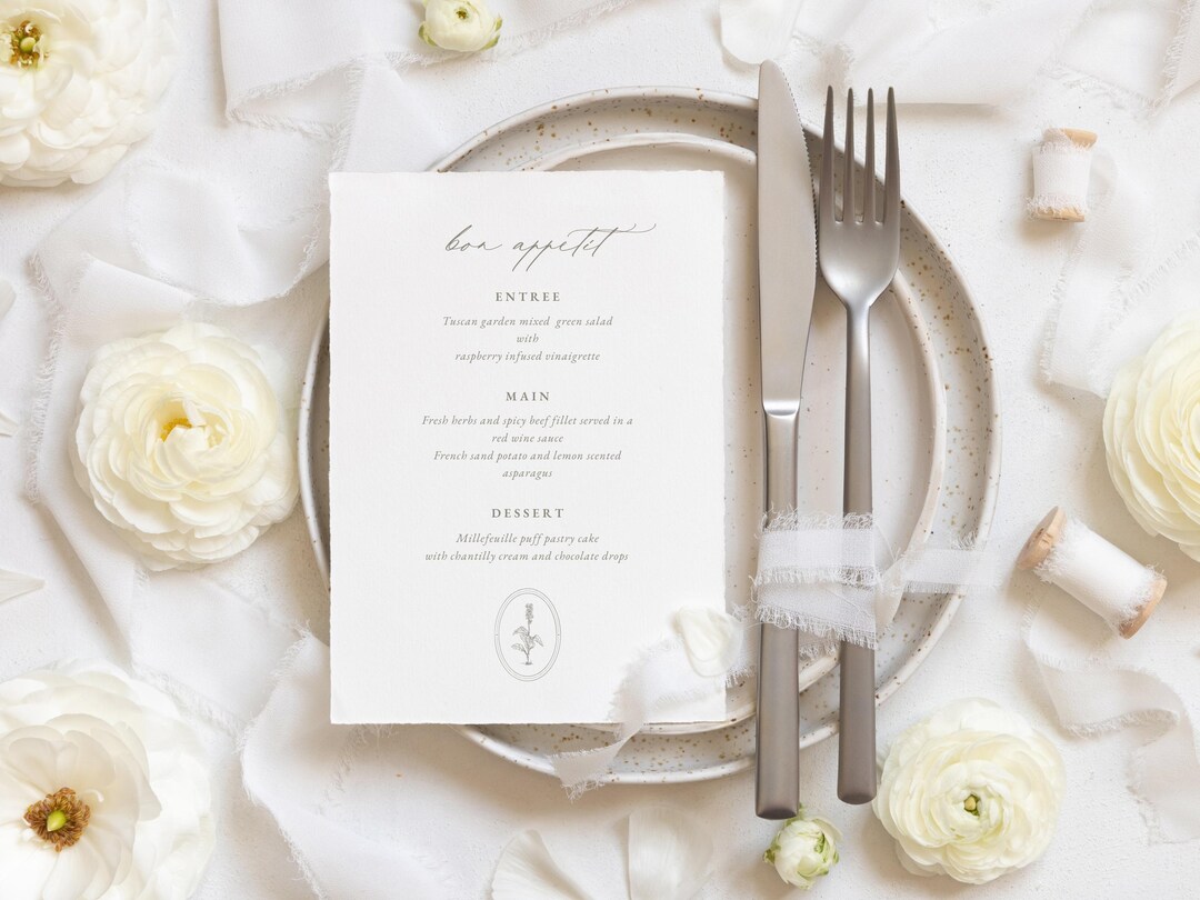 Printable Wedding Menu Card Template With Delicate Flowers Editable ...