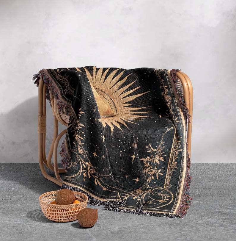 100% Cotton Celestial Sun and Moon Woven Blanket, Mystical Astrology ...