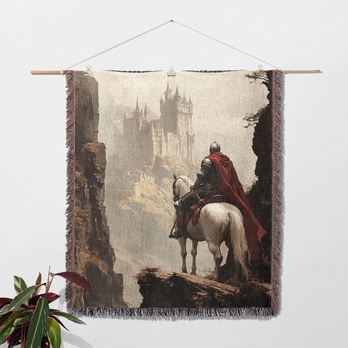 100% Cotton Medieval Knight Woven Blanket, Castle Tapestry Throw ...