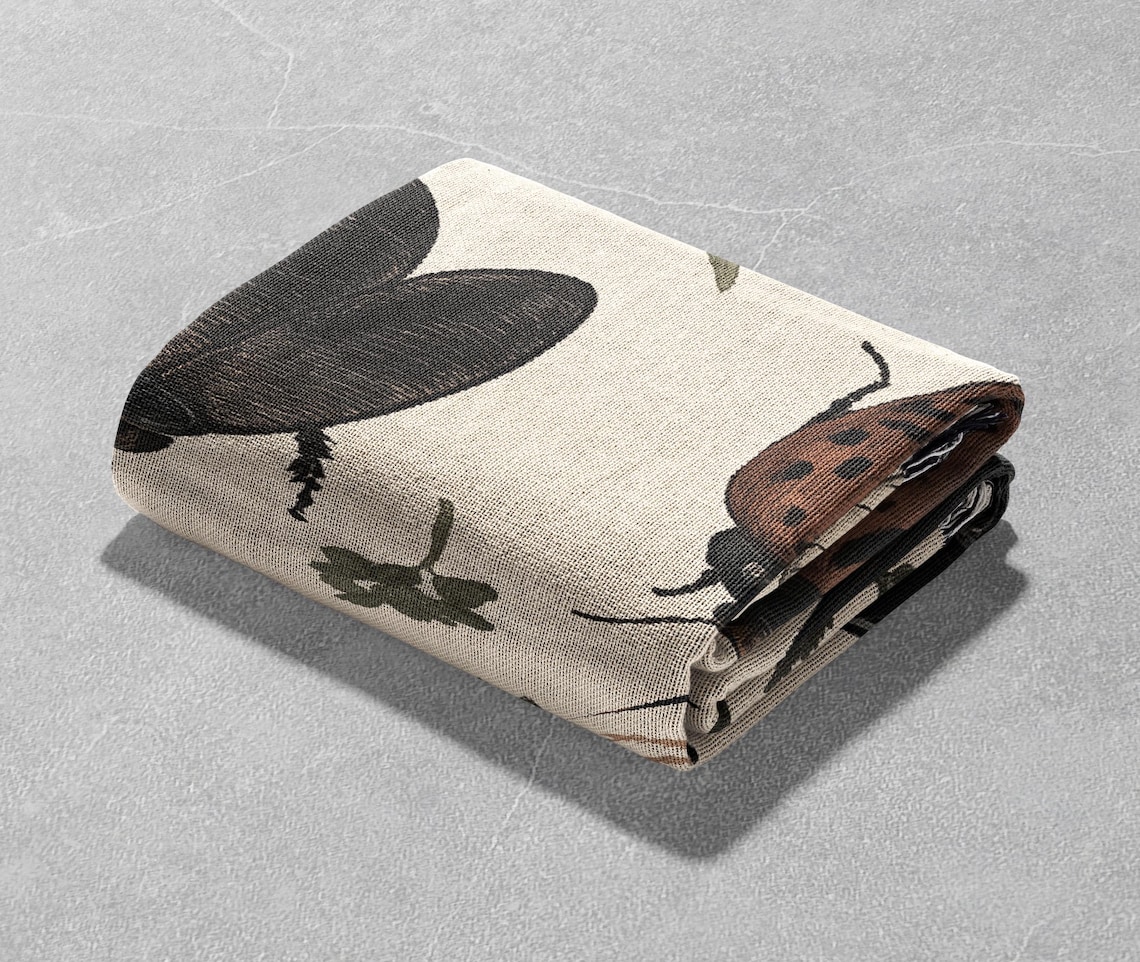 100% Cotton Insect Woven Blanket, Vintage Beetle Tapestry, Nature ...