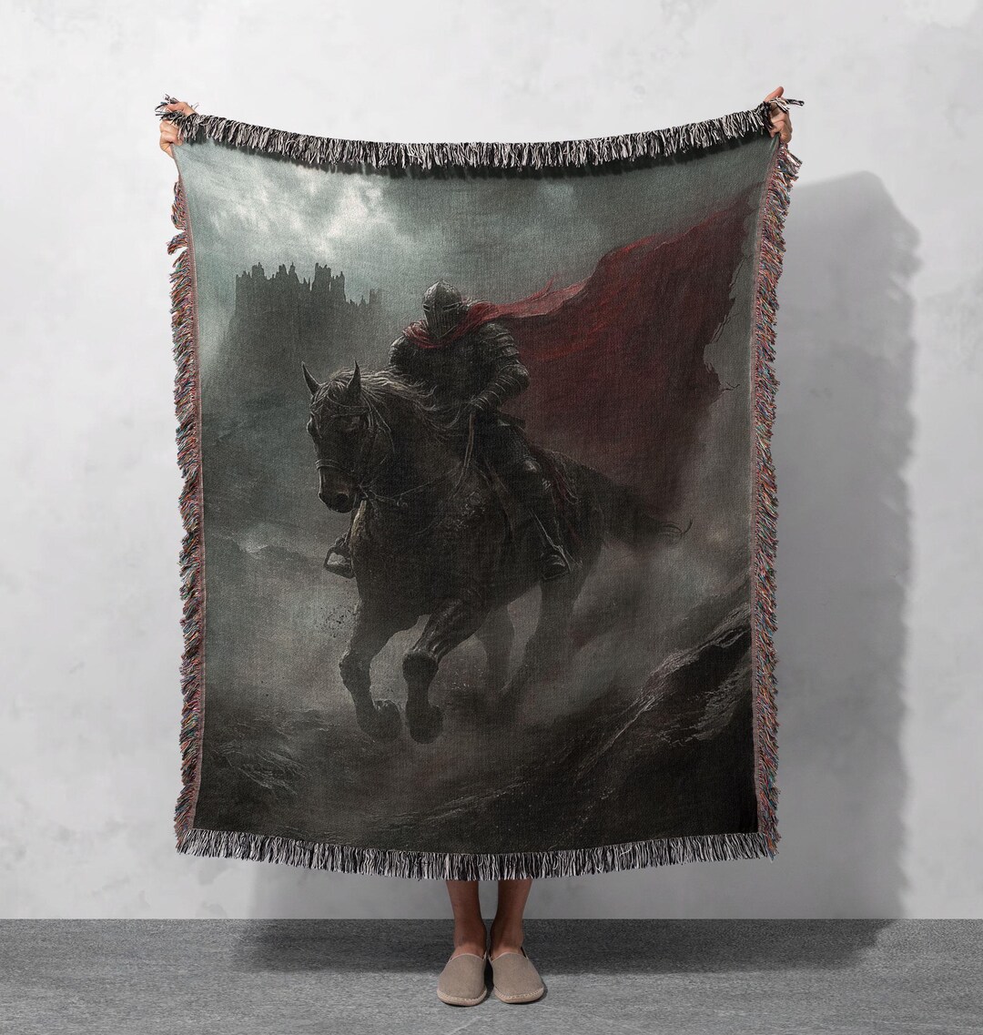 100% Cotton Dark Medieval Woven Blanket, Gallant Knight Tapestry Throw ...