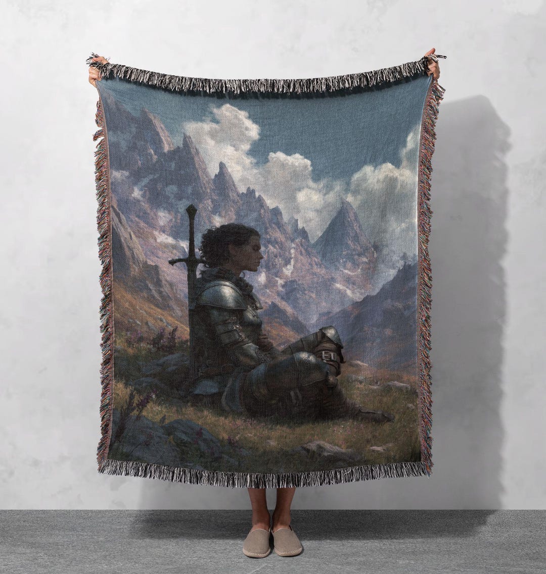 Knight Silhouette Woven Blanket 100% Cotton, Medieval Armor Woven ...