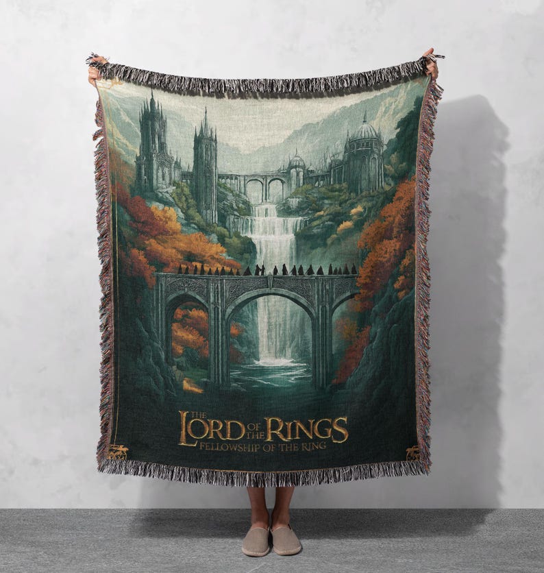 100% Cotton LOTR Rivendell Woven Blanket, Fantasy Epic Tapestry ...