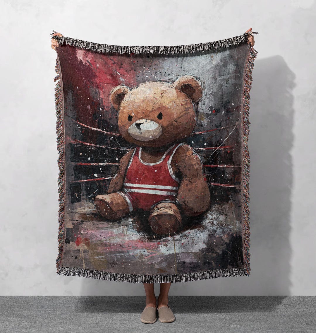 Wrestler Teddy Bear Woven Blanket 100% Cotton, Gift for Wrestler Son ...