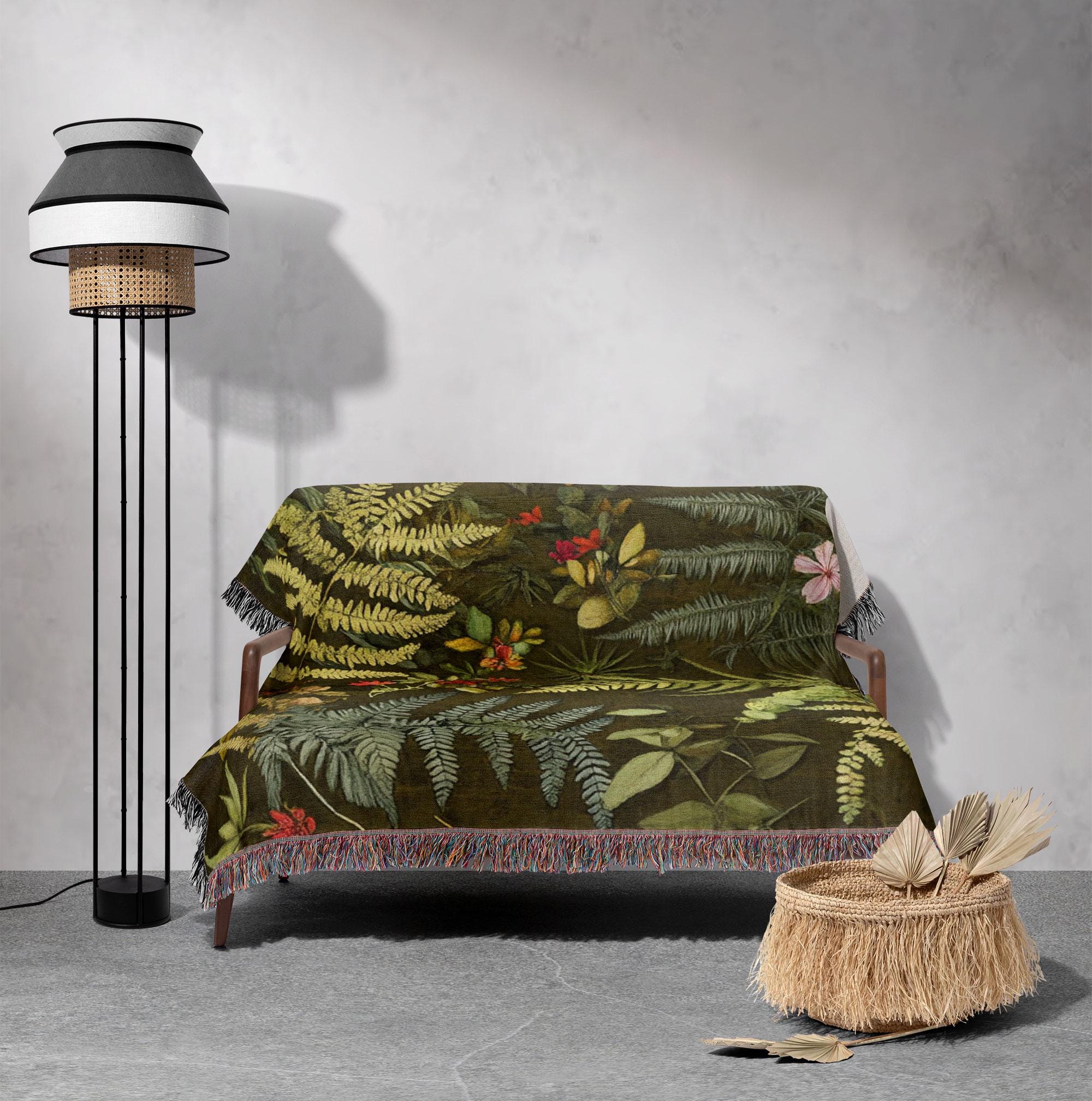 Botanical Fern Woven Blanket With Lush Forest Flora Design Cozy Nature ...