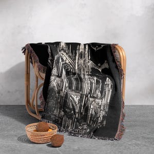 Gothic Cathedral Woven Blanket, 100% Cotton Black Tapestry, Haunted ...
