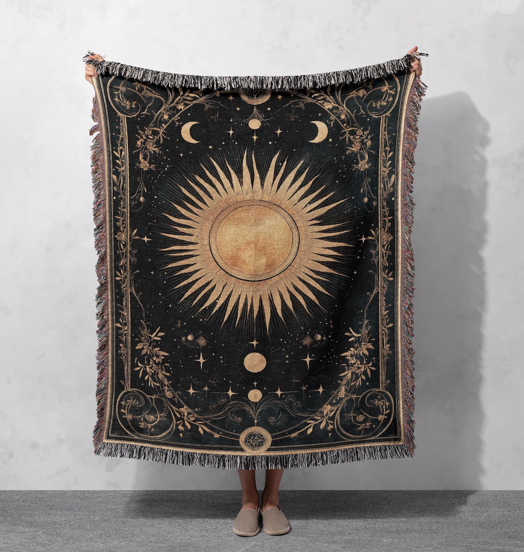 100% Cotton Celestial Sun and Moon Woven Blanket, Mystical Astrology ...