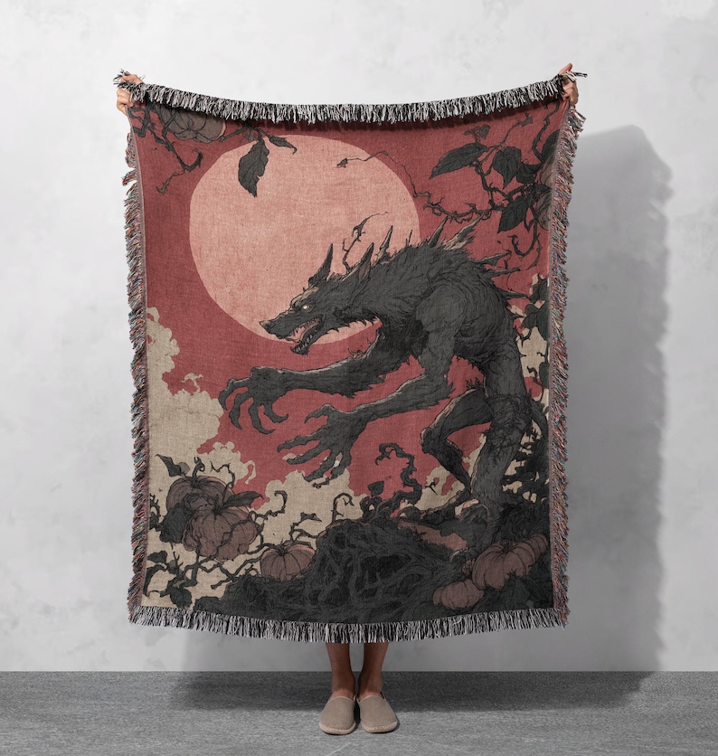Werewolf Woven Blanket 100% Cotton, Horror Fan Gift Woven Throw ...