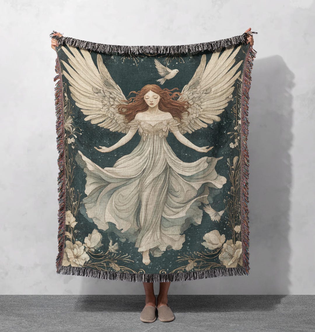Celestial Angel 100% Cotton Woven Blanket, Ethereal Guardian Throw ...