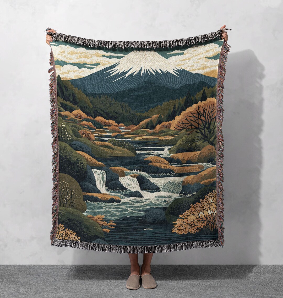 Mountain Landscape Woven Blanket 100% Cotton - Nature Art Throw ...