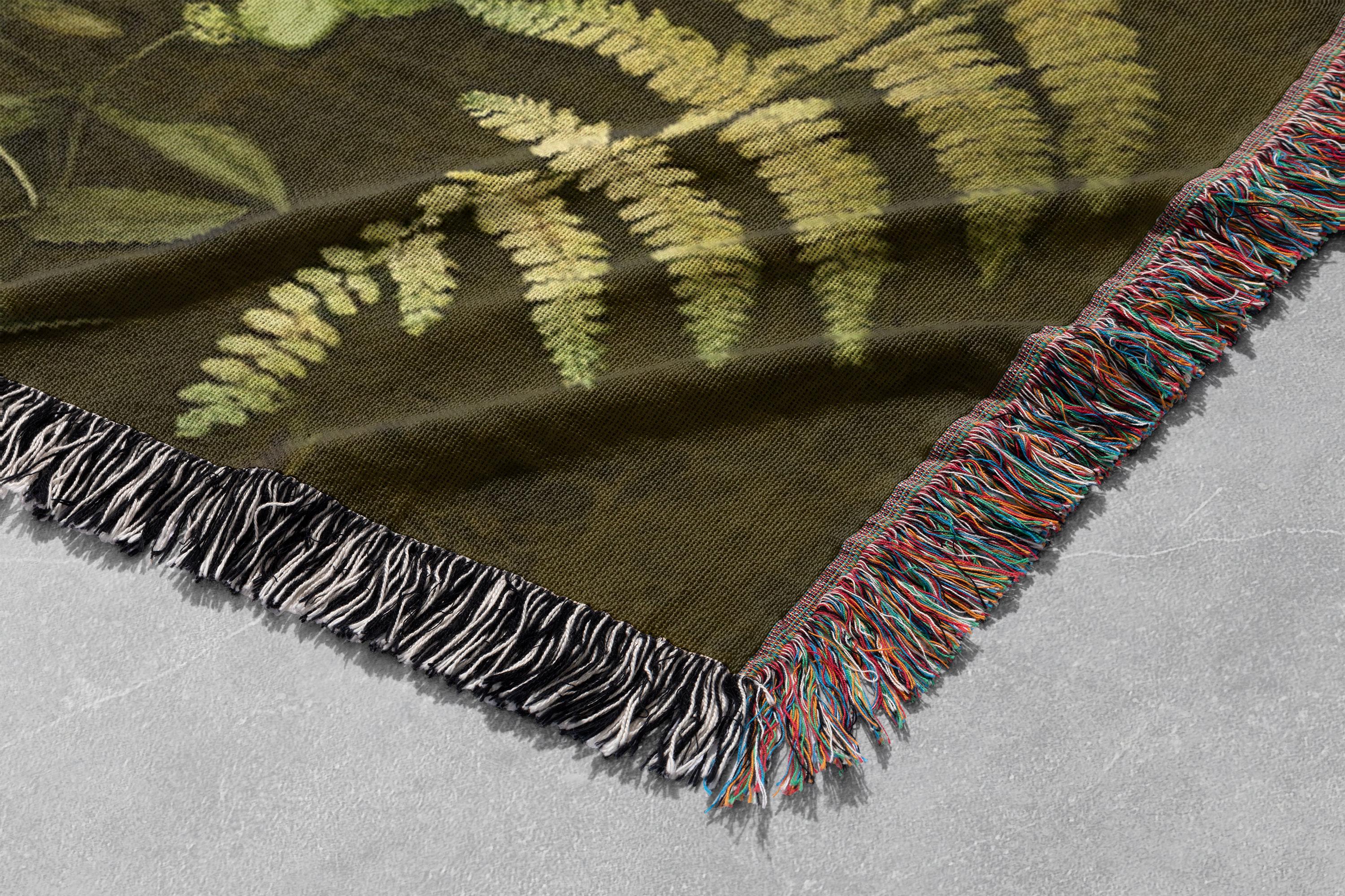 Botanical Fern Woven Blanket With Lush Forest Flora Design Cozy Nature ...