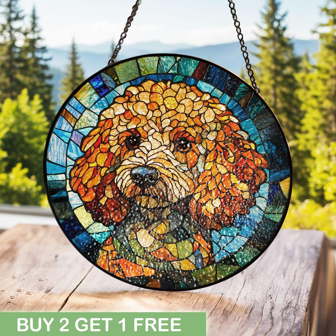 Goldendoodle Stained Glass Art, Pet Dog Lover Suncatcher, Custom Poodle ...